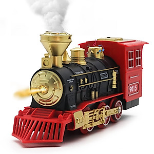 Hot Bee Toys Steam Locomotive Toy - With Smoke, Lights & Sounds, for Kids 3+