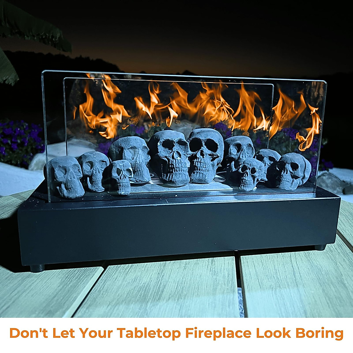 Heyfurni Ceramic Skulls for Fire Pit, Outdoor Fire Tables, 10pcs Reusable Spooky Imitated Human Skull Gas Log for Party, Bonfire,Campfires, Fireplaces, 3 inch