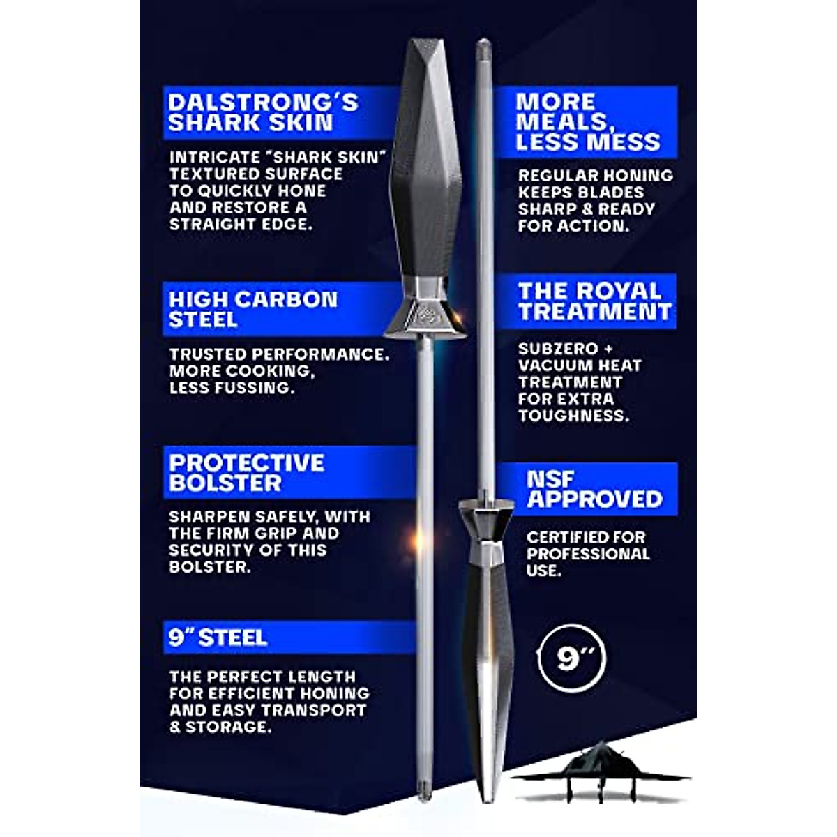 Dalstrong Honing Rod Steel - 9 inch - Shadow Black Series - Black Titanium Nitride Coated - High Carbon 7CR17MOV-X Vacuum Treated Steel - Scratch Free - NSF Certified