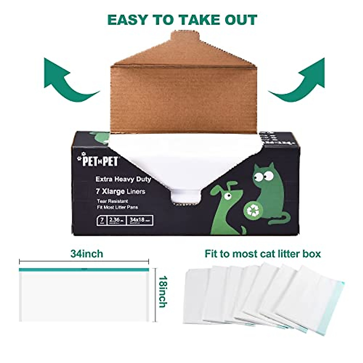 Pet N Pet Cat Litter Box Liners 14 Counts Cat Litter Liners, Tear Resistant Cat Litter Bags, Elastic Cat Litter Box Liner with Drawstring, Kitty Litter Bags Cat Poop, Extra Large Cat Litter Pan Bags