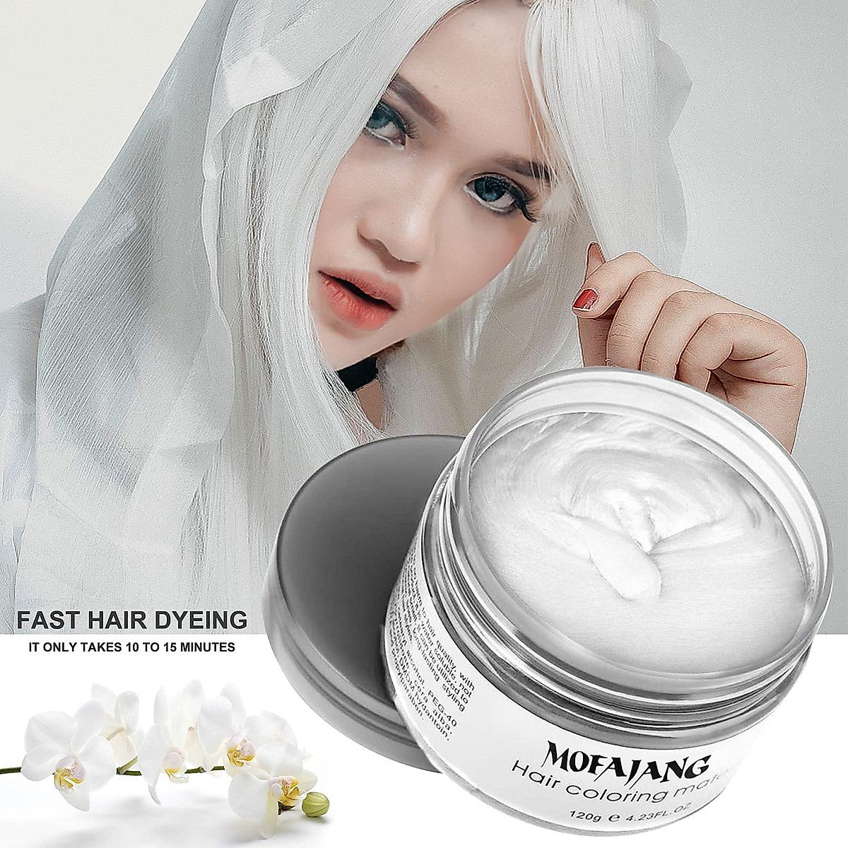 Temporary Hair Color Wax 4.23 oz-Instant Hairstyle Cream Hair Pomades Hairstyle Wax for Party Cosplay Easy Cleaning (1, White)