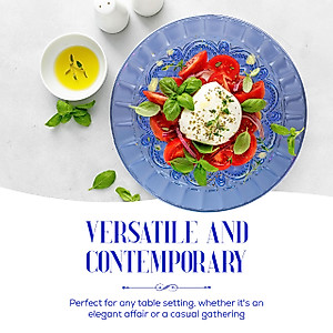 elle decor Glass Dessert Plate | Set of 4 | Blue | 6-Inch | Dessert, Dinner, or Appetizer Plate | Snack, Fruit, or Side Plate | Serveware | Glass Design | Dishwasher Safe