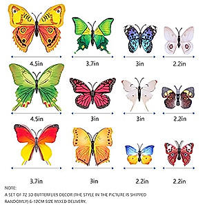 72 PCS Butterfly Wall Stickers, 3D Magnetic Removable Butterfly Wall Decals Fridge Magnet Murals Decoration for Kids Bedroom Nursery Classroom Party Wedding Decor (Multicolor)
