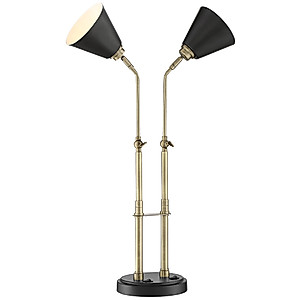 Possini Euro Design Sentry Mid Century Modern Desk Lamp 23" High with USB Charging Port Black Brass Gold Metal LED Adjustable Cone Shade for Living Room Bedroom House Bedside Nightstand Office