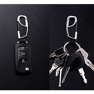 2PCS Stainless Steel Key Chain with Leather Heavy Duty Home Office Car Keychain with Key Ring Key Holder for Men and Women-Brown & Black
