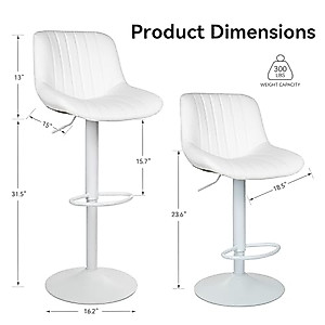 Nalupatio Bar Stools Set of 2, Adjustable Modern Swivel Bar Stools with Backs, Counter Height Performance Fabric Island Chairs for Home Kitchen, White