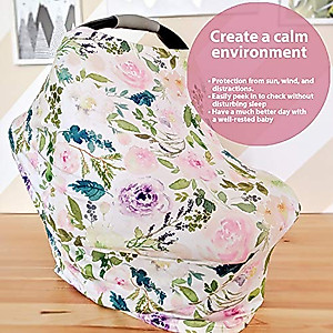 Pobi Baby Premium Multi-Use Cover - Nursing Cover, Baby Car Seat Covers, Shopping Cart, High Chair, and Breastfeeding Cover - Ultra-Soft, Stretchy, and Versatile Floral Scarf for Baby and Mom (Allure)