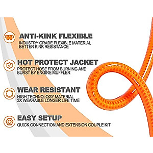 YAMATIC Pressure Washer Hose 50 ft Anti-Kink Flexible, Extension Power Washer Hose 3200 PSI X 1/4", M22 to 3/8" Quick Connect Couplers for Replacement (PU Wear-Resistant Jacket)