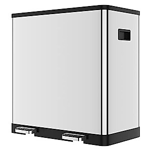 SunsGrove Trash Can 60L/16 Gallon Dual Trash Bin Recycle Bin with Dual Compartments Stainless Steel Step Garbage Can with Soft-Close Lid & Foot Pedals Recycling Bin for Kitchen/Office