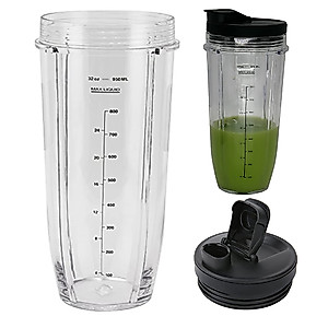 2 Packs Replacement 32OZ Cups With Spout Lids,950ML(32oz) Measuring Scale Cup Mug, FIT FOR ALL Nutri Ninja Pro and Nutri Ninja Auto IQ Series Blenders (2, 27)