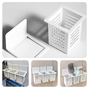 4pcs Nail- Wall-mounted Drain Storage Rack Slide Top Tin Containers Bathroom Shower Basket Tableware Storage Bucket Sink Office White Pp Toothbrush Holder Nail