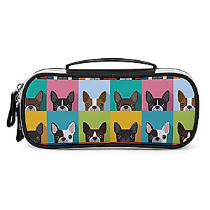 Boston Terrier Pattern PU Leather Pen Pencil Bag Organizer Portable Makeup Carry Case Storage Handbag