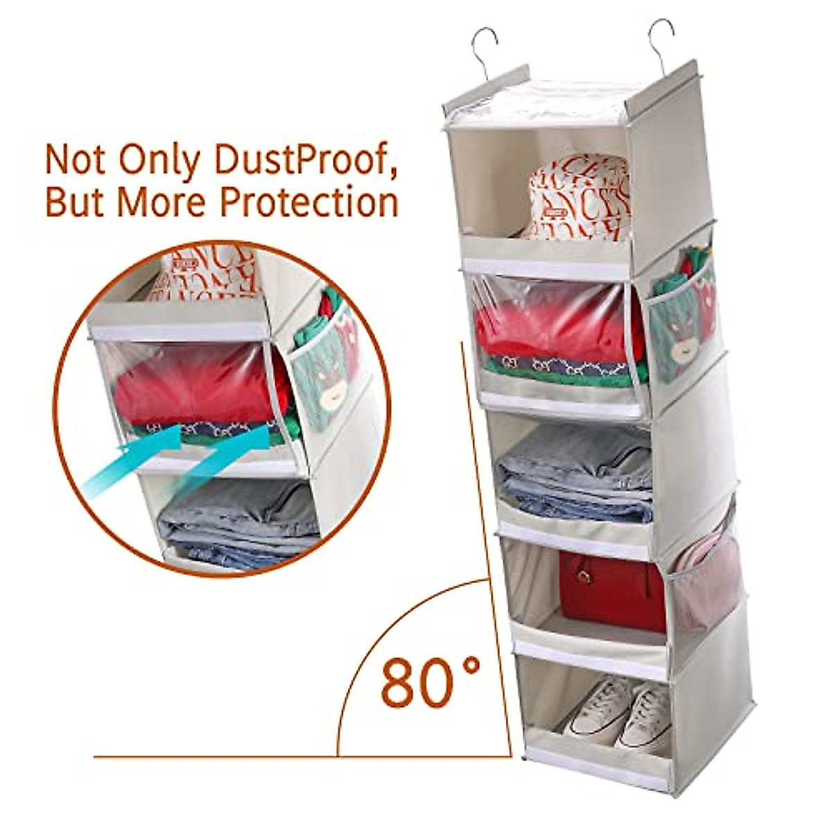 Vailando Hanging Closet Organizer for Closet Organizers and Storage, Hanging Shelves with Side Pockets for Wardrobe, Nursery, Baby Clothes Organization