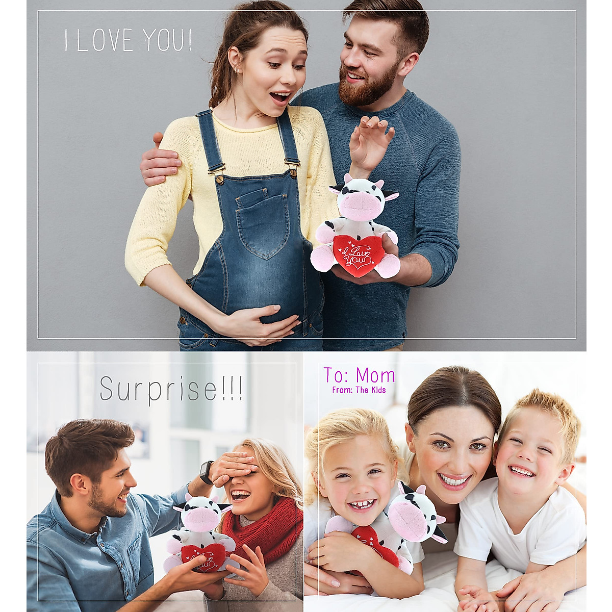 DolliBu I Love You Valentine Pink Cow Plush - Fluffy Cow Stuffed Animal with Red I Love You Plush Heart and Name Personalization Gift for Valentines Day, Birthday, Anniversary, Romantic Date - 6 Inch