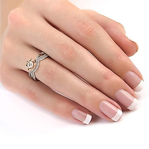 1.8 Ct Round Cut White Diamonds Flower Leaf Twisted Band Two Tone Bridal Wedding Ring Set, 925 Sterling Silver Rhodium Plated (7, Two Tone Finish)