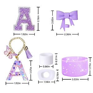 MOTEERLLU 6pcs Stanley Cup Accessories Set,Bow Straw Cover for Stanley Cup 30oz 40oz, Including Straw Topper,Spill Proof Stopper,Sparkly Silicone Boot Set,Handle Charm,Initials Sticker (A)