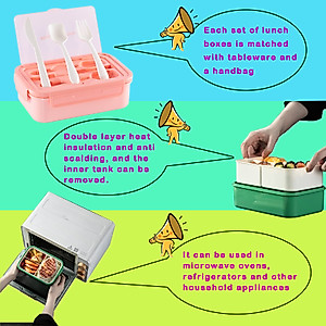 Bento Boxes for Adults, 1400 ML Bento Lunch Box With Utensils for Kids,Insulated Lunch Bag, Suitable for dining out 3-grid leak proof, Food-Safe Materials(Pink With Bag)