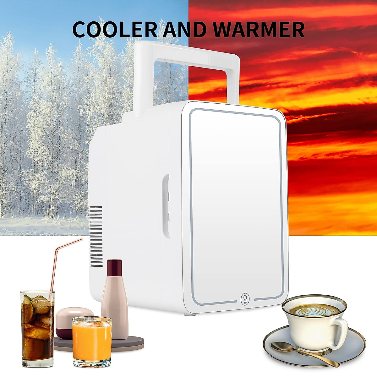 Saint Kang Skincare Fridge 12L Hot&Cold, Portable Makeup Fridge with Mirror and Light, AC/DC Beauty Fridge for Bedroom, Office and Car(White)