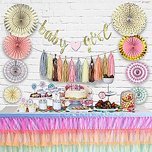 YARA Baby Shower Decorations For Girl Pink and Gold Party Decor Baby Girl Garland Banner Decoration & Supplies Rustic Rose Gold Boho Theme Paper Fans & Tassels For It’s A Girl Floral Princess Sprinkle
