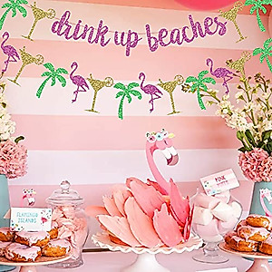 Drink Up Beaches Banner Flamingo Beaches Coconut Tree Champagne Bottle Garland Beach Bach Party Decor Hawaii Luau Tropical Summer Beach Pineapple Bachelorette Themed Party Supplies Decorations