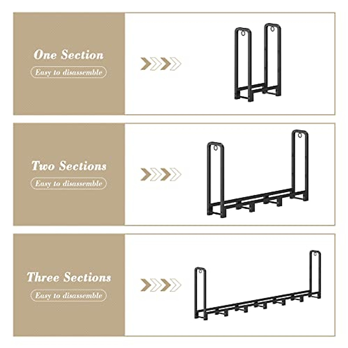 Hokut Firewood Rack Outdoor with Waterproof Cover - Upgraded Heavy Duty 8ft Log Rack Indoor Holder - Adjustable Fire Wood Racks - Black Storage Organizer Stand Tool for Fireplace