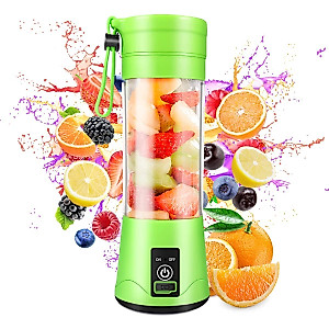 Vadaap Portable Blender, Personal Blender with USB Rechargeable Mini Fruit Juice Mixer, Personal Size Blender for Smoothies and Shakes Mini Juicer Cup Travel 380ML, Green, S