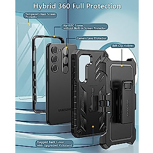 FNTCASE for Samsung Galaxy S23 Case : with Belt-Clip Holster & Kickstand Heavy Duty Rugged Shockproof Protective Phone Shell | Military Grade Protection Durable Cover for Galaxy S23 - Black
