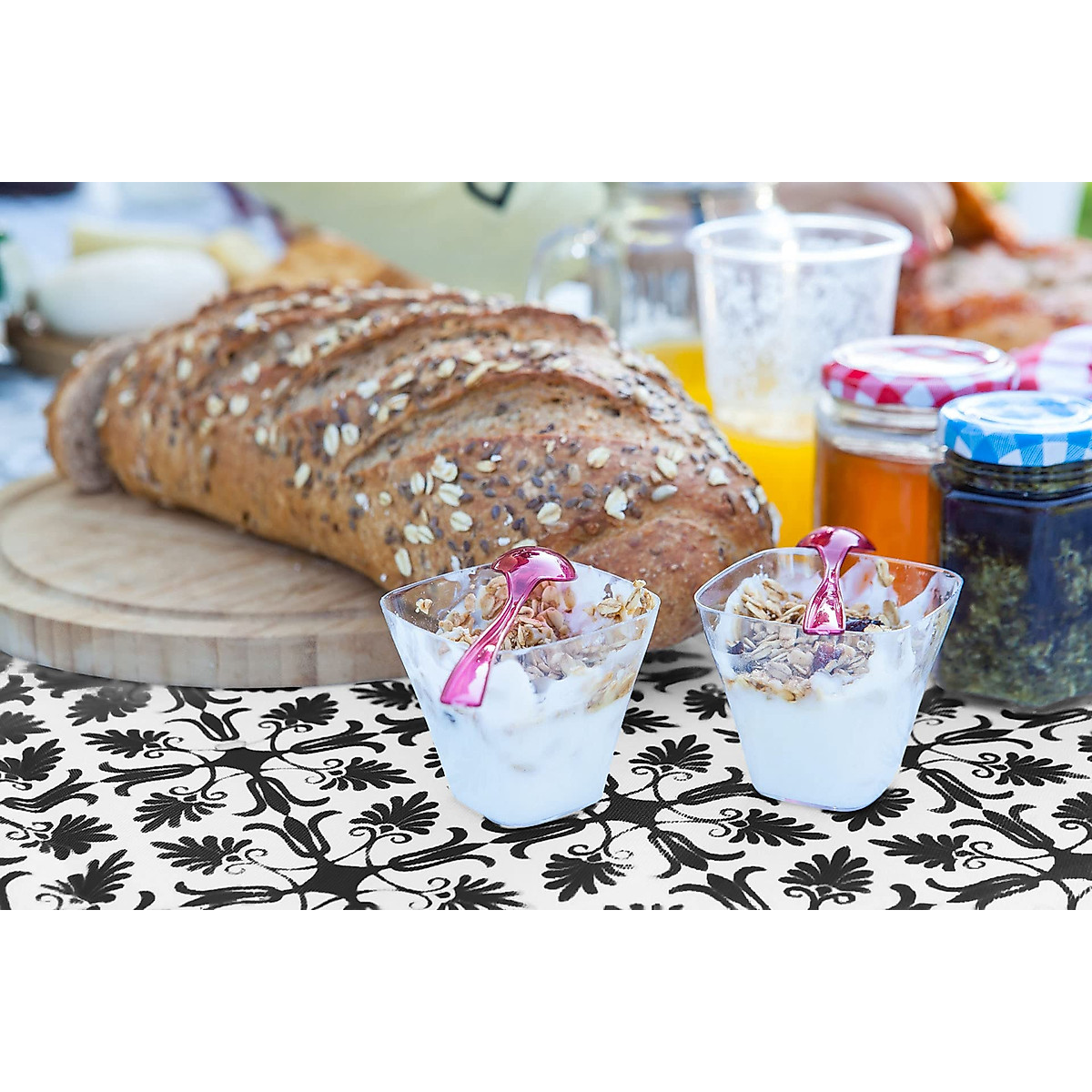 TopTableCloth 5 Foot 60 x 30 inch Black Patterned Tablecloth Elastic Corner Fitted Rectangular Folding Vinyl Table Cover Cloth Xmas Plastic Waterproof Picnic Party Home for Indoor and Outdoor Use