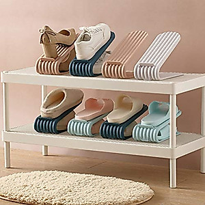 Cabilock Shoe Shelf Shoe Shelf 2 Tier Shoe Rack 4PCS Shoe Slots Organizer Shoe Rack Adjustable Shoe Stacker Space Saver for Closet Organization (Random Color) Shoe Bins Shoe Cabinet Shoe Cabinet