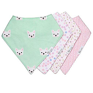 REVERSIBLE & WATERPROOF Cotton Baby Bandana Drool Bibs for Girls with Adjustable Snaps, Pack of 4, Soft Absorbent Cute Modern Premium Bib Set for Teething Drooling (Pink)