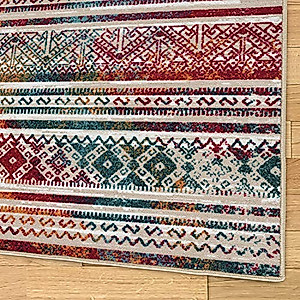 Antep Rugs Alfombras Non-Skid (Non-Slip) 6x9 Rubber Backing Moroccan Geometric Low Profile Pile Indoor Area Rugs (Multi, 6'7" x 9')