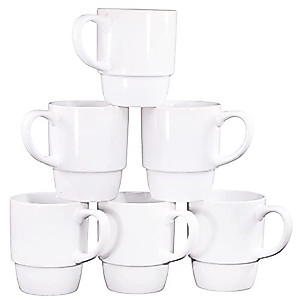 Bruntmor 18 Oz Plain Stacking Coffee Mug Set of 6, Cute 18 Ounce Porcelain Mugcup Set In White, Best Coffee Mug For Your Christmas, Birthday Gift, or DIY Decoration