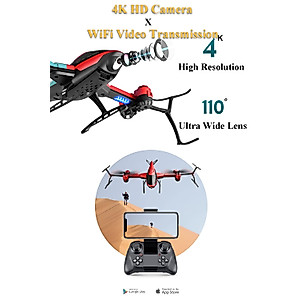 NEXTAKE Remote Control Drone, Foldable RC Aircraft 2 Motors RC Fighter 6 Channel RC Plane 2.4GHz RC Helicopter UAV for Beginner with 4K HD Camera, Modular Battery (Blue-with 4K HD Camera)