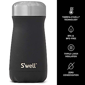 S'well Stainless Steel Traveler-12 Fl Oz-Onyx-Triple-Layered Vacuum-Insulated Containers Keeps Drinks Cold for 21 Hours and Hot for 9-with No Condensation-BPA Free Water Bottle, 1 Count (Pack of 1)