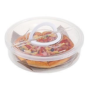 BTSKY Clear Plastic Pizza Container with Lid and Handle 12 Inch Round Pie Carrier with Lid Portable Pizza Keeper Reusable Food Storage Container for Cheese, Desserts, Holds up to 11 Inch Pizza