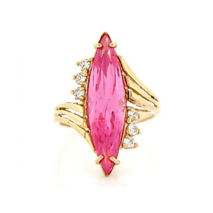 Jewelry Liquidation 14k Solid Yellow Gold Pink CZ Synthetic October Birthstone Ring