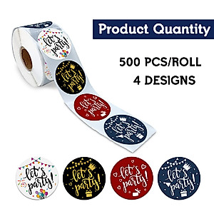 REWIDPARTY Stickers Rolls for Kids Adults Birthday Party Stickers Holiday Party Stickers for Goods Envelope Seals Adhesive Stickers Party Decoration Stickers for Birthday Anniversary(500 Per Roll)