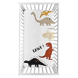 Sweet Jojo Designs Mod Dino Boy Girl Fitted Crib Sheet Baby Toddler Bed Nursery Photo Op - Orange Tan Rust Taupe Mustard Yellow Beige Brown and Black Modern Dinosaur Boho Dinosaurs Gender Neutral