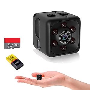 Mini Spy Camera Include 32G SD Card Hidden Camera HD Audio and Video Recording, Night Vision Motion Detection, Surveillance Camera Small Dog Camera Nanny Cam Baby Monitor Home Security Camera