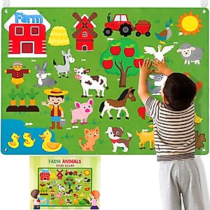 WATINC Farm Animals Felt Story Board Set 3.5Ft 38Pcs Preschool Farmhouse Themed Storytelling Flannel Barnyard Domestic Livestock Early Learning Interactive Play Kit Wall Hanging Gift for Toddlers Kids