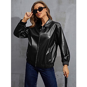 PITINAN Womens Leather Jacket Black Bomber Jacket Women 2023 Fall Faux Leather Jacket Leather Coat for Women Relaxed-fit Windproof Womens Motorcycle Jacket Black XXL
