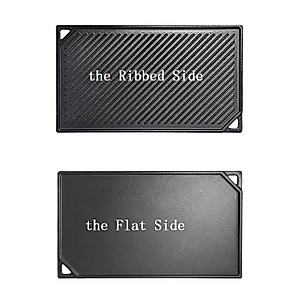 Leship Cast Iron Rectangular Reversible Griddle for Oven, Stove Tops, Grill and Others, 16.5'' x 9.5'' Double-sided Griddle Plate