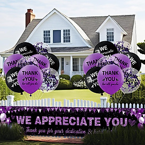 We Appreciate You Decorations Purple Black We Appreciate You Banner with 18 Balloons Thank You Yard Sign for Teacher Employee Staff Poaster Doctors Nurse Volunteer Appreciation Week Party Decor