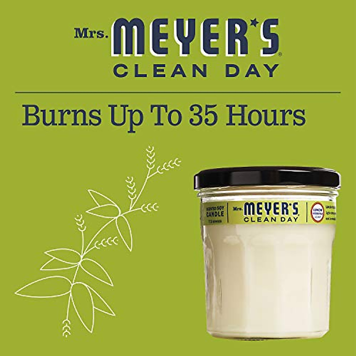 Mrs. Meyer's Soy Aromatherapy Candle, 35 Hour Burn Time, Made with Soy Wax and Essential Oils, Lemon Verbena, 7.2 oz