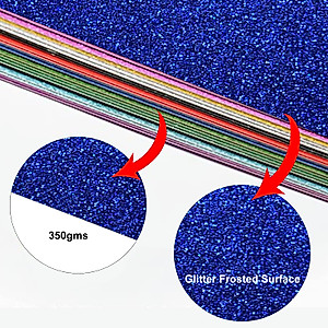 Rramorrra Blue Glitter Cardstock Paper 12" x 12" 15 Sheets 350gms/130lb Heavyweight Premium Royal Blue Sparkly Construction Paper for Cricut Machine, Craft, Halloween, Party Decoration