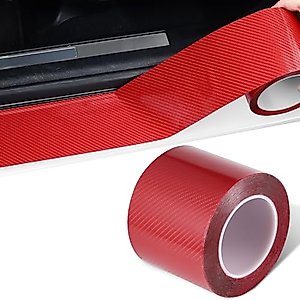 SINGARO 5D Carbon Fiber Car Film Vinyl Car Film Door Sill Protector, Car Bumper Door Sill Protector for Car Accessories, Compatible with Most Cars, Red (2inx33ft)