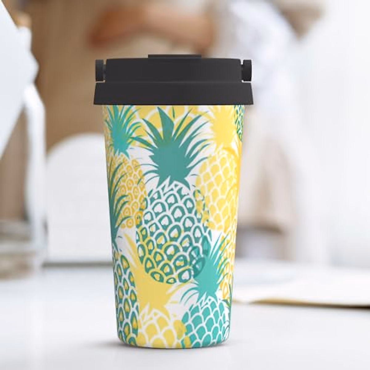 WANGXUEE Tropical Pineapple Print 500ml Stainless Steel Travel Tumbler Double Wall Vacuum Insulated Coffee Mug