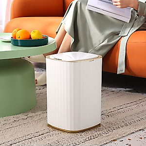 ELPHECO 3.5 Gallon Bathroom Trash Can, 13.5 Litre Bedroom Motion Sensor Trash Can with Lids, Automatic Waterproof Trash Can for Bathroom, Living Room, Office, Bedroom, White with Grey Trim