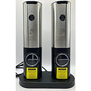 Electric Salt and Pepper Grinder Set, 2 Pepper Mills, Rechargeable With Dual Charging Base, Built-in Battery, Easy One Handed Operation, Ceramic Grinding Core, Adjustable Coarseness, White LED Light