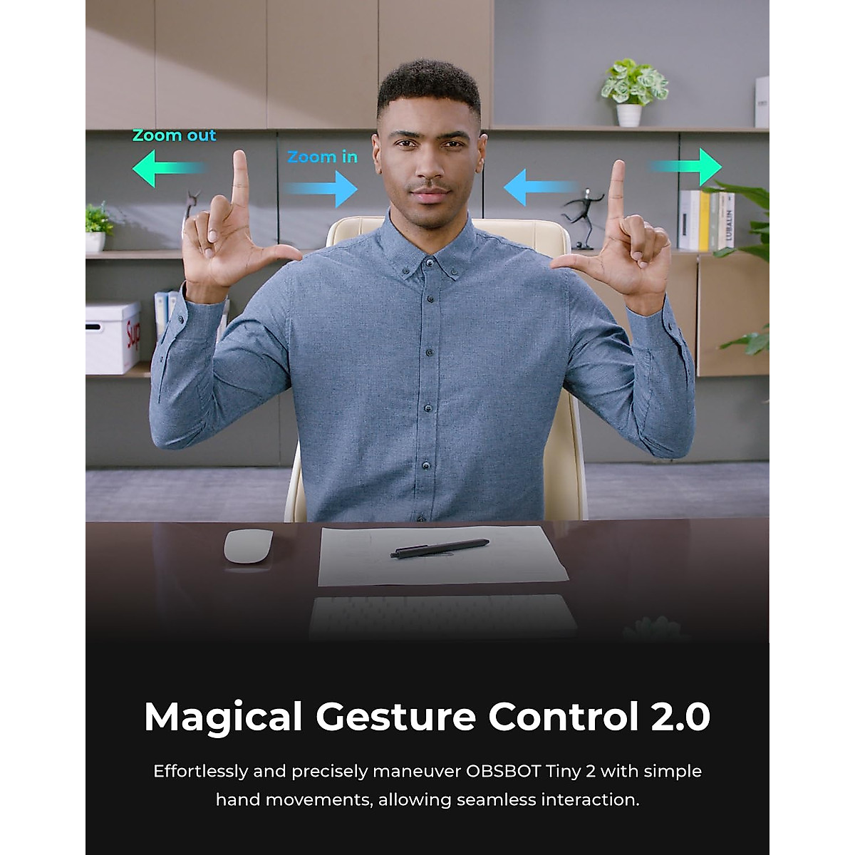 OBSBOT Tiny 2 Webcam 4K Voice Control PTZ, AI Tracking Multi-Mode & Auto Focus, Web Camera with 1/1.5" Sensor, Gesture Control, 60 FPS, HDR Light Correction, Webcam for PC, Streaming, Meeting, etc.